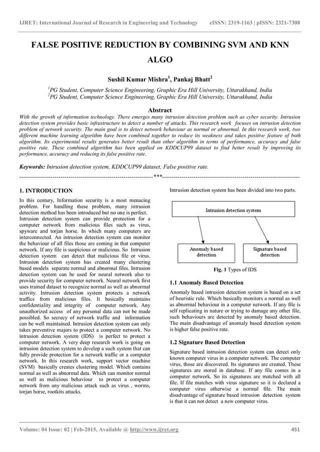False positive reduction by combining svm and knn algo | PDF
