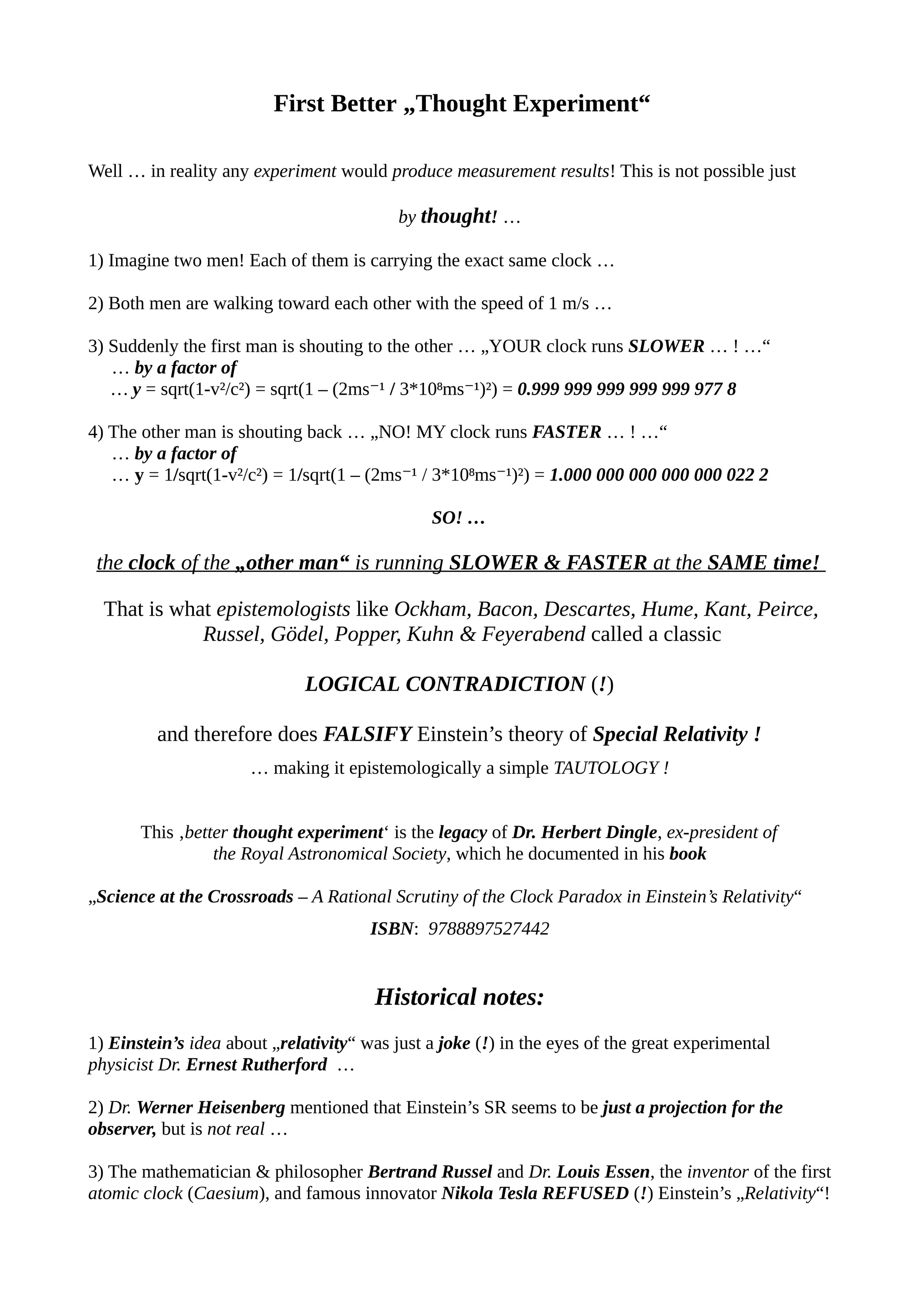 Falsification of Einstein's Theory of "Special Relativity" | PDF