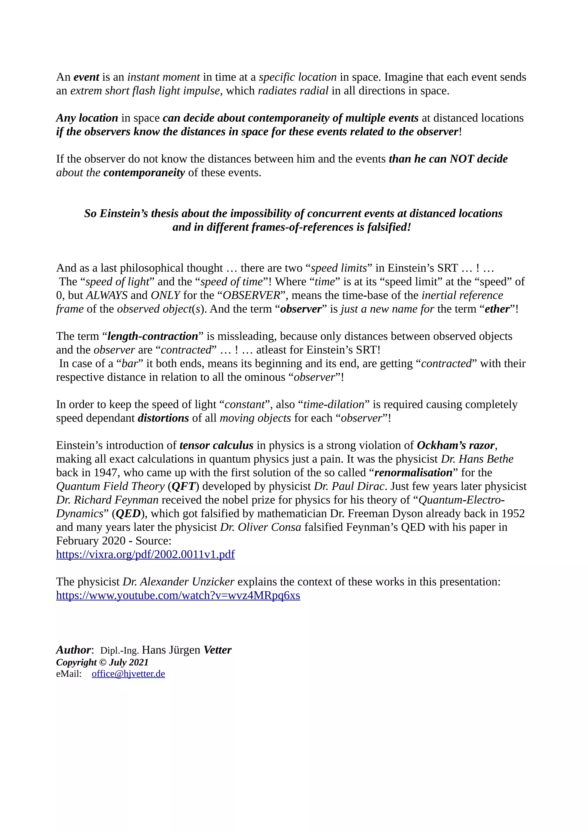 Falsification of Einstein's Theory of "Special Relativity" | PDF