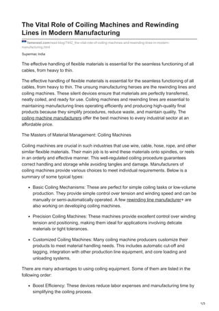 The Vital Role of Coiling Machines and Rewinding Lines in Modern ...