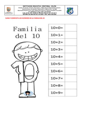 Familia de numeros del 10 al 50 trabajo semana 18 al 22 | DOCX