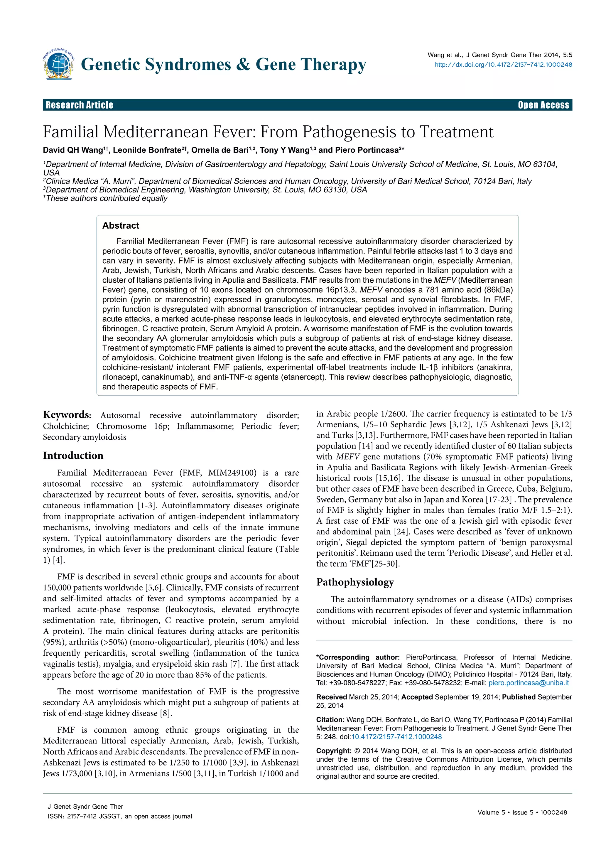 Familial Mediterranean Fever: from pathogenesis to treatment | PDF