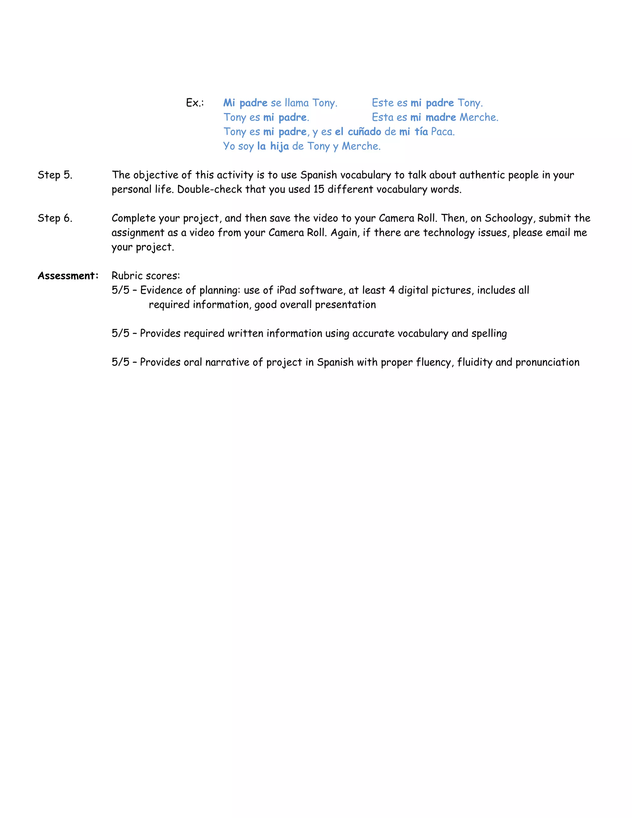 La Familia - Project Instructions_092514 | DOC | Education