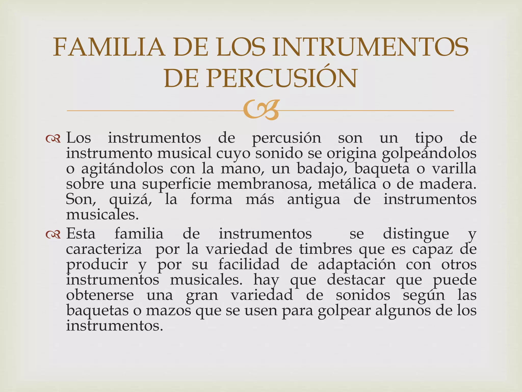 Familias d e instrumentos de percusion | PPTX | Music | Entertainment