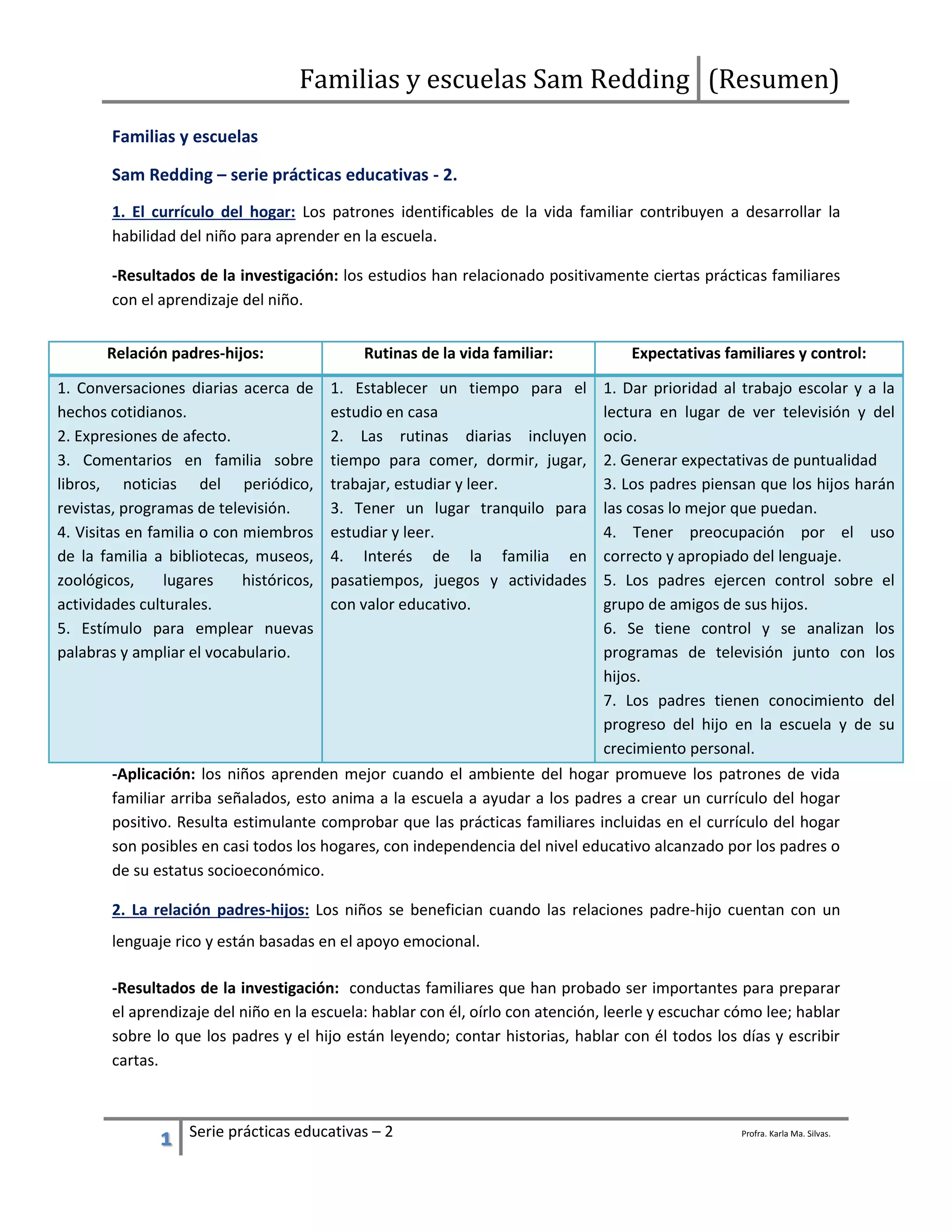 Familias y escuelas sam redding (RESUMEN) | PDF