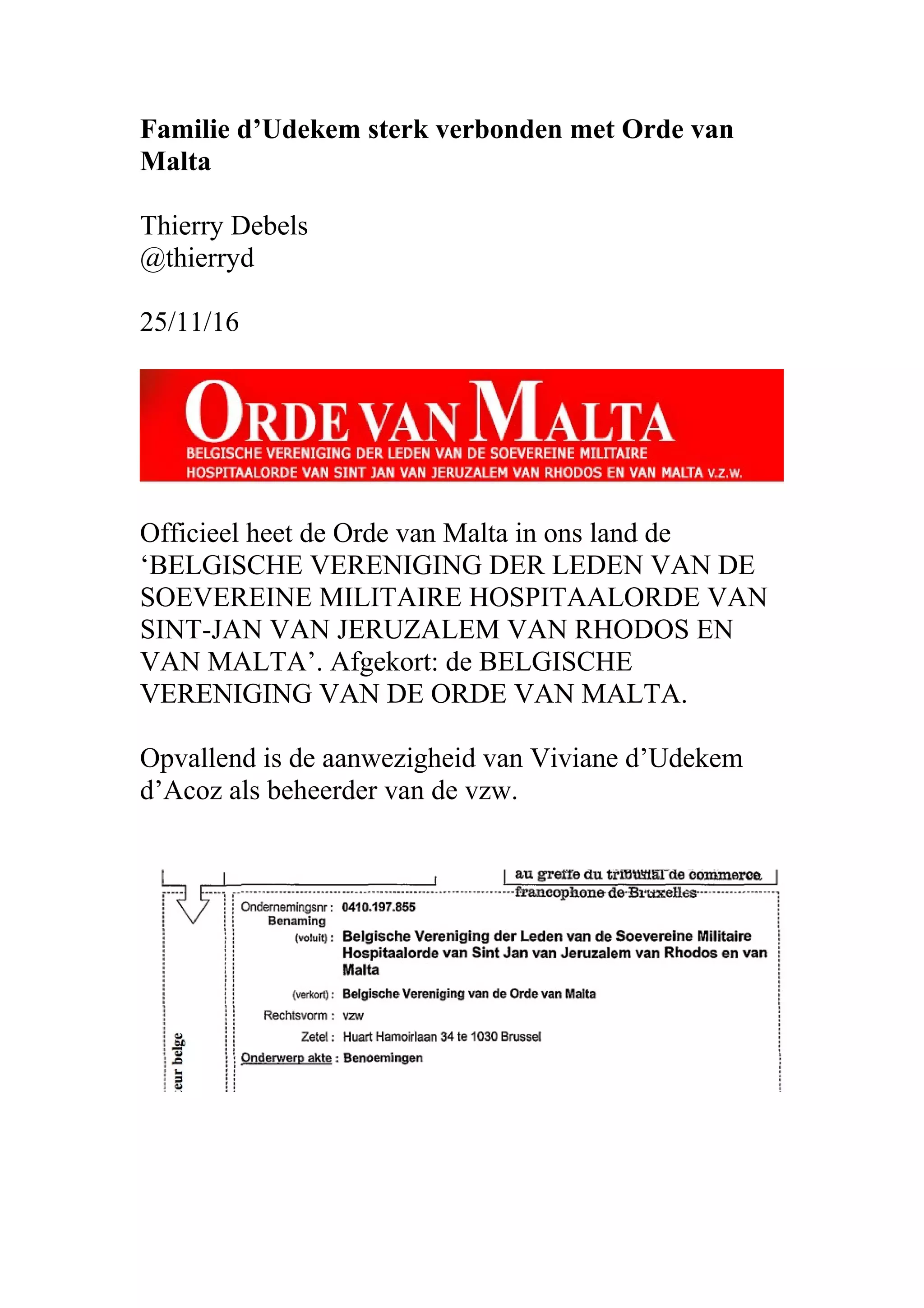 Familie d’Udekem sterk verbonden met Orde van Malta | DOC