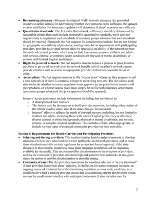 Families USA NAIC Network Adequacy Summary | PDF