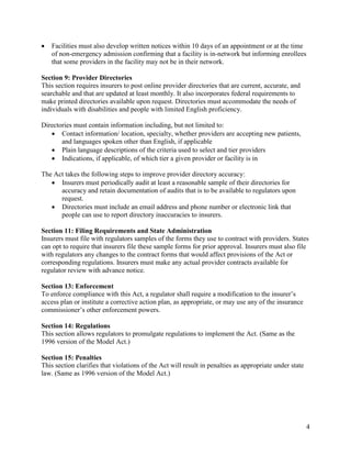 Families USA NAIC Network Adequacy Summary | PDF