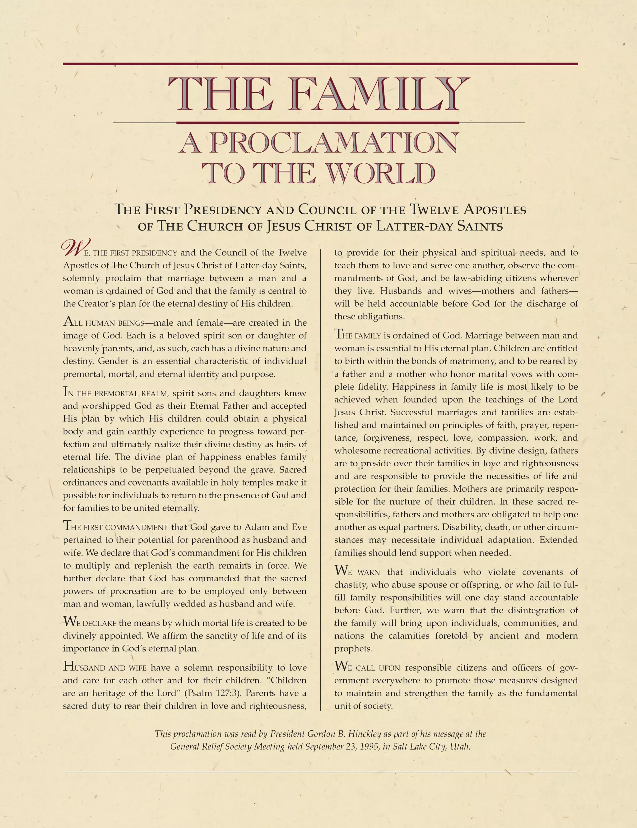 The Family: A Proclamation to the World | PDF