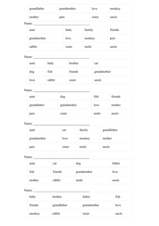 Tom's TEFL - Family Bingo | PDF