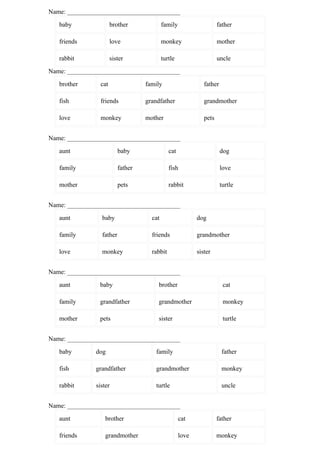 Tom's TEFL - Family Bingo | PDF