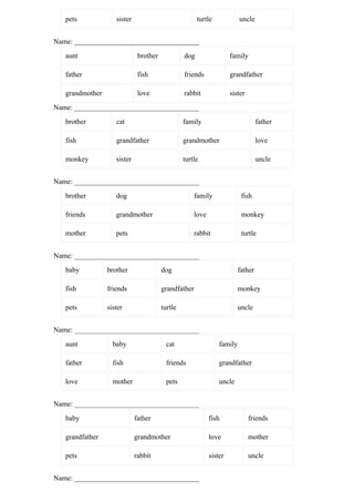 Tom's TEFL - Family Bingo | PDF