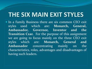 Family Business Management : THE SIX MAIN EXIT STYLES | PPTX
