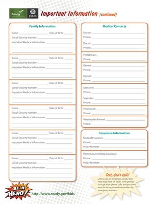 Family Communication Plan for Kids via FEMA and Ready | PDF