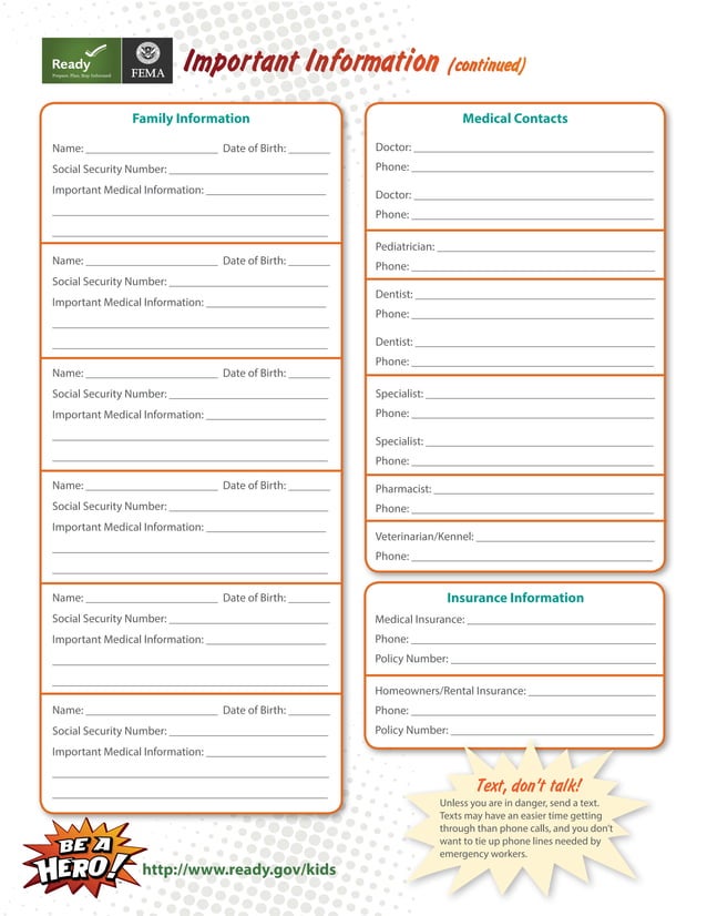 Family Communication Plan for Kids via FEMA and Ready | PDF