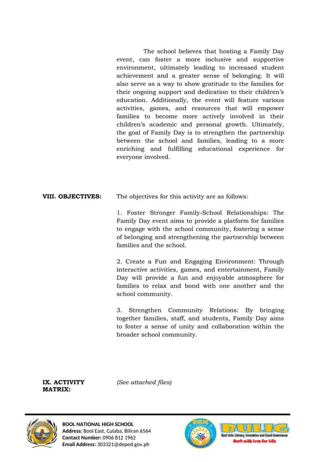 SAMPLE OF A FAMILY DAY ACTIVITY PROPOSAL IN SCHOOL | DOCX