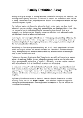 Family Definition Essay. New Mexico Highlands University | PDF