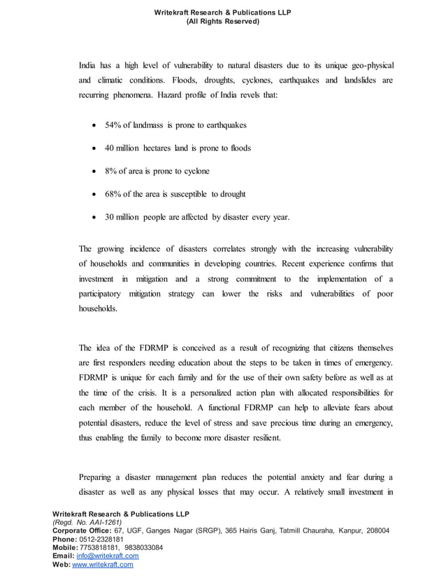 Family disaster risk management plan [www.writekraft.com] | PDF