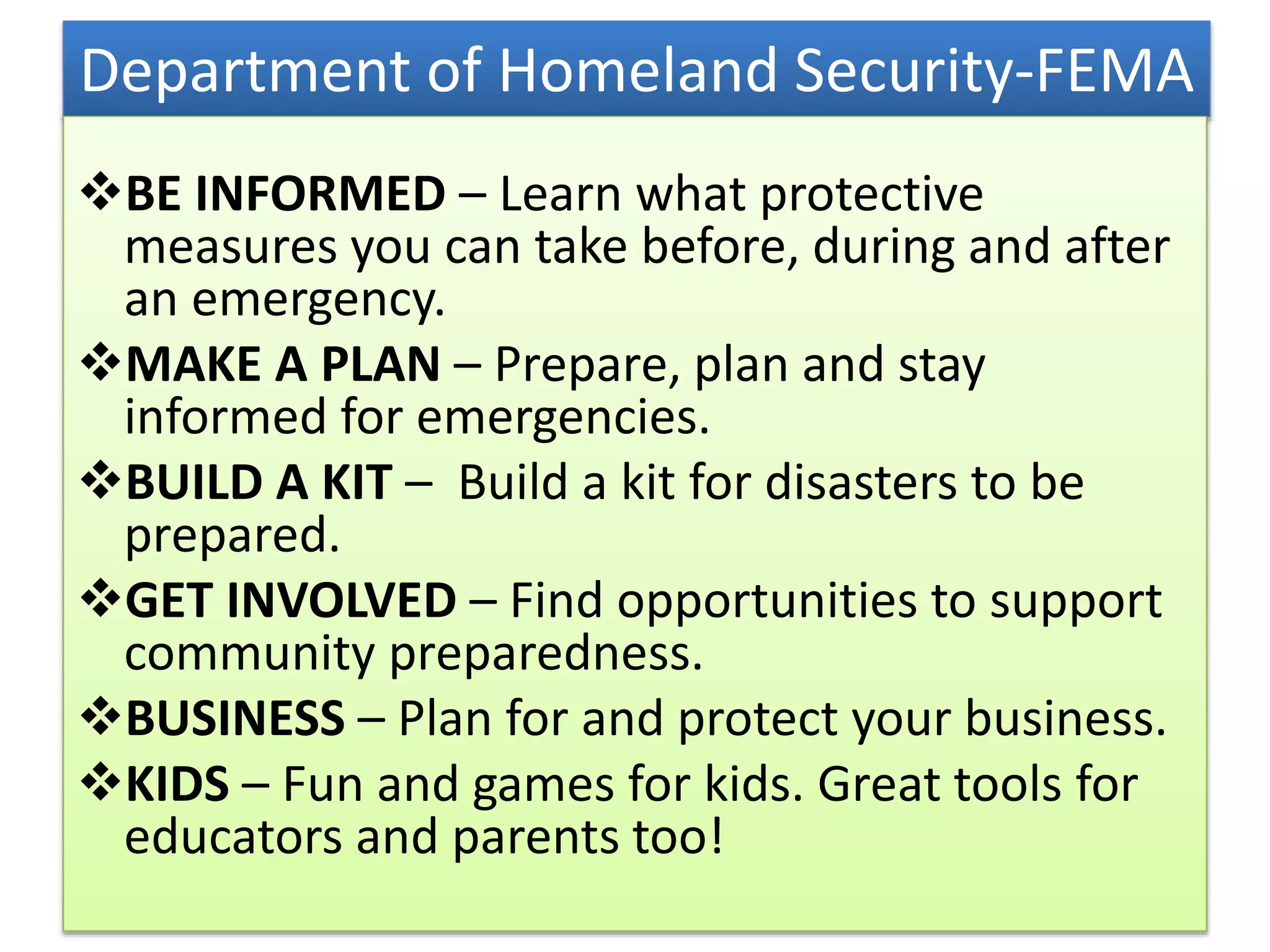 Family emergency disaster preparedness information | PPTX