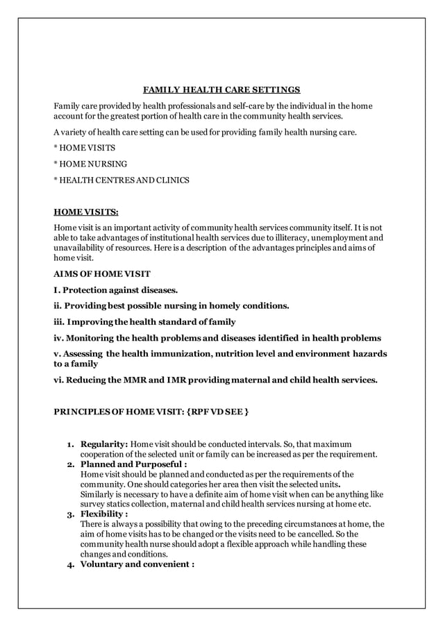 Family health care setting CHN | DOCX | Parenting Babies and Toddlers ...