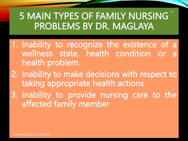 FAMILY HEALTH NURSING- TYPOLOGY OF FAMILY HEALTH PROBLEMS | PPTX