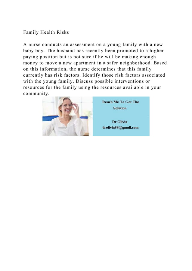 Family Health RisksA nurse conducts an assessment on a young fam.docx
