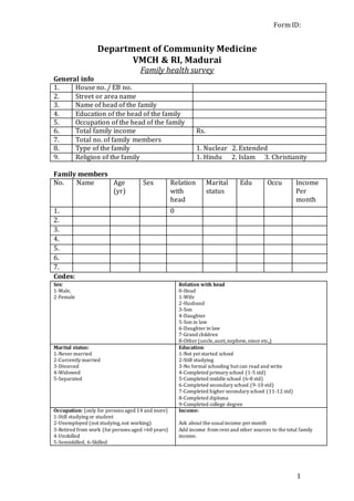 Family health survey format | DOCX