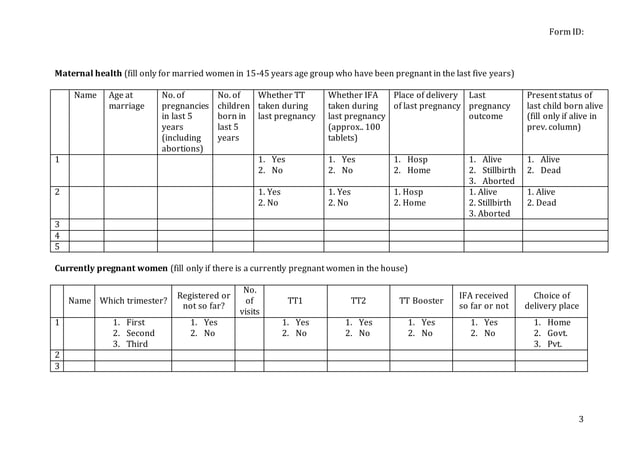 Family health survey format | DOCX | Pregnancy | Reproductive Health