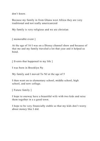 Family History AutobiographyYour Autobiography must be 3 typed p | DOCX