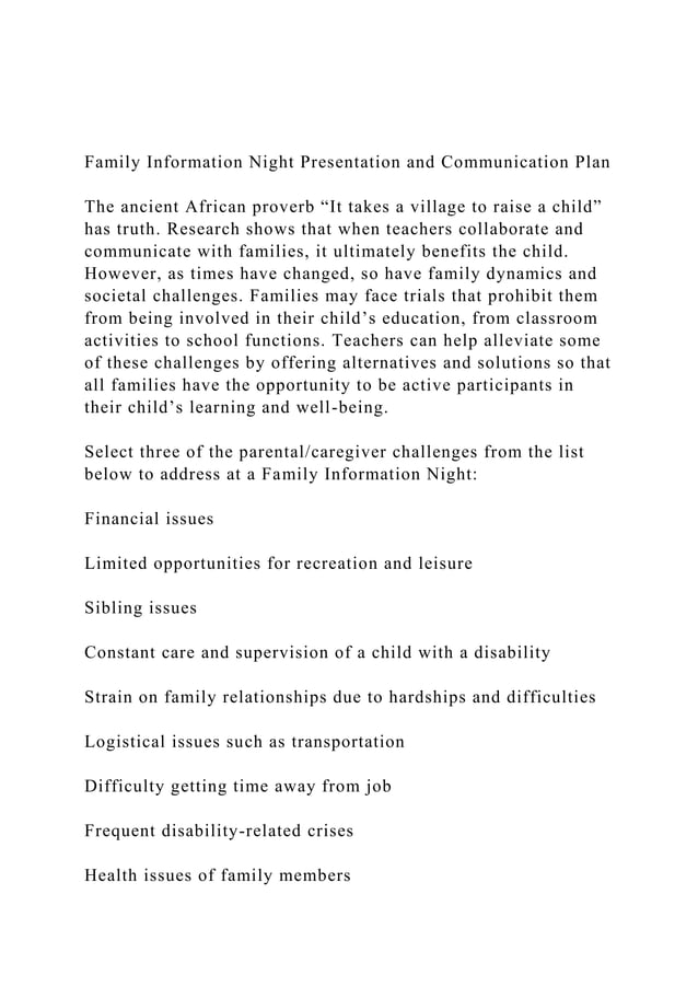 Family Information Night Presentation and Communication Plan.docx ...