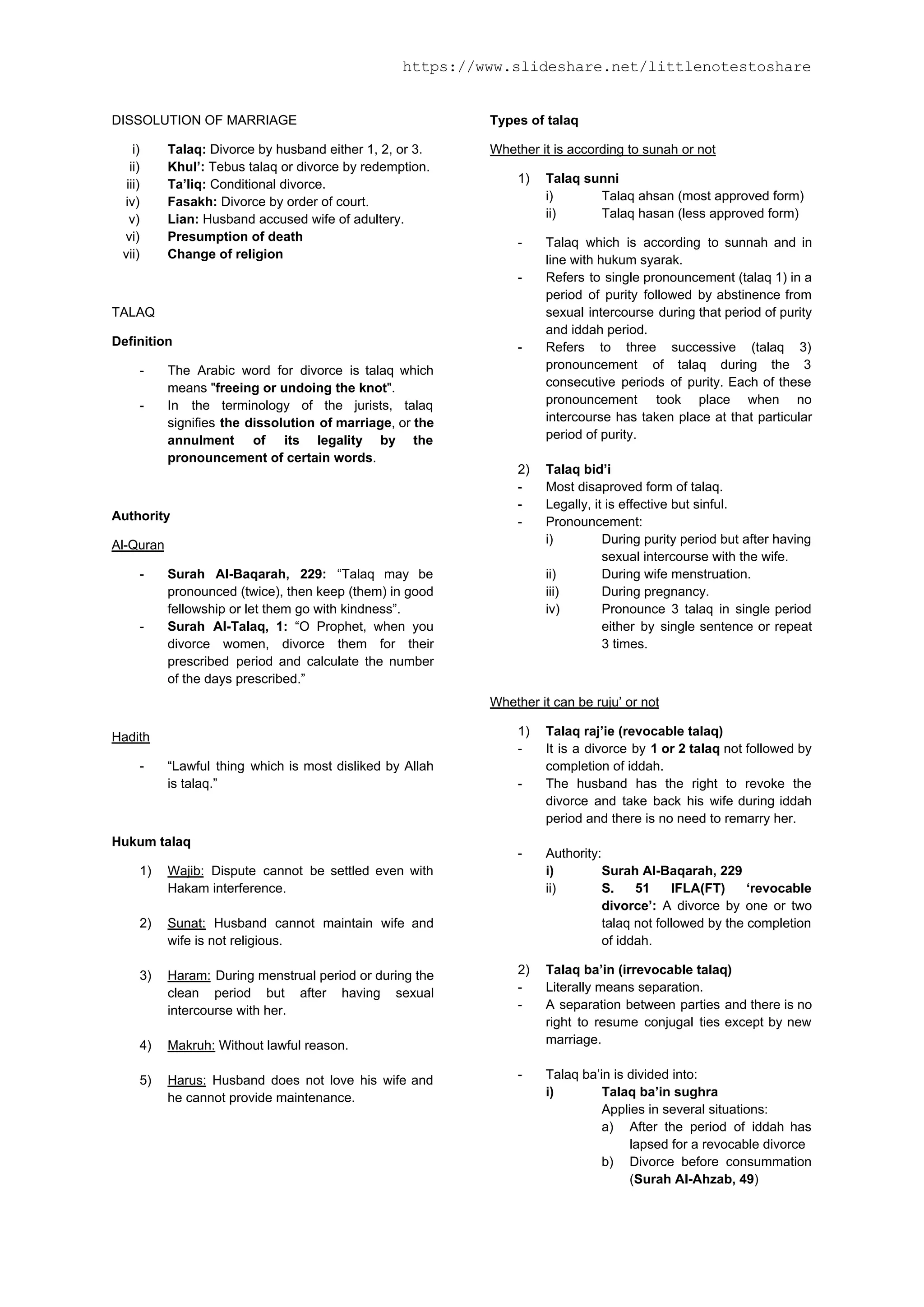 LAW605 Notes (Family Law 1: Islamic) - EXCEPT INTRODUCTION & POLYGAMOUS ...