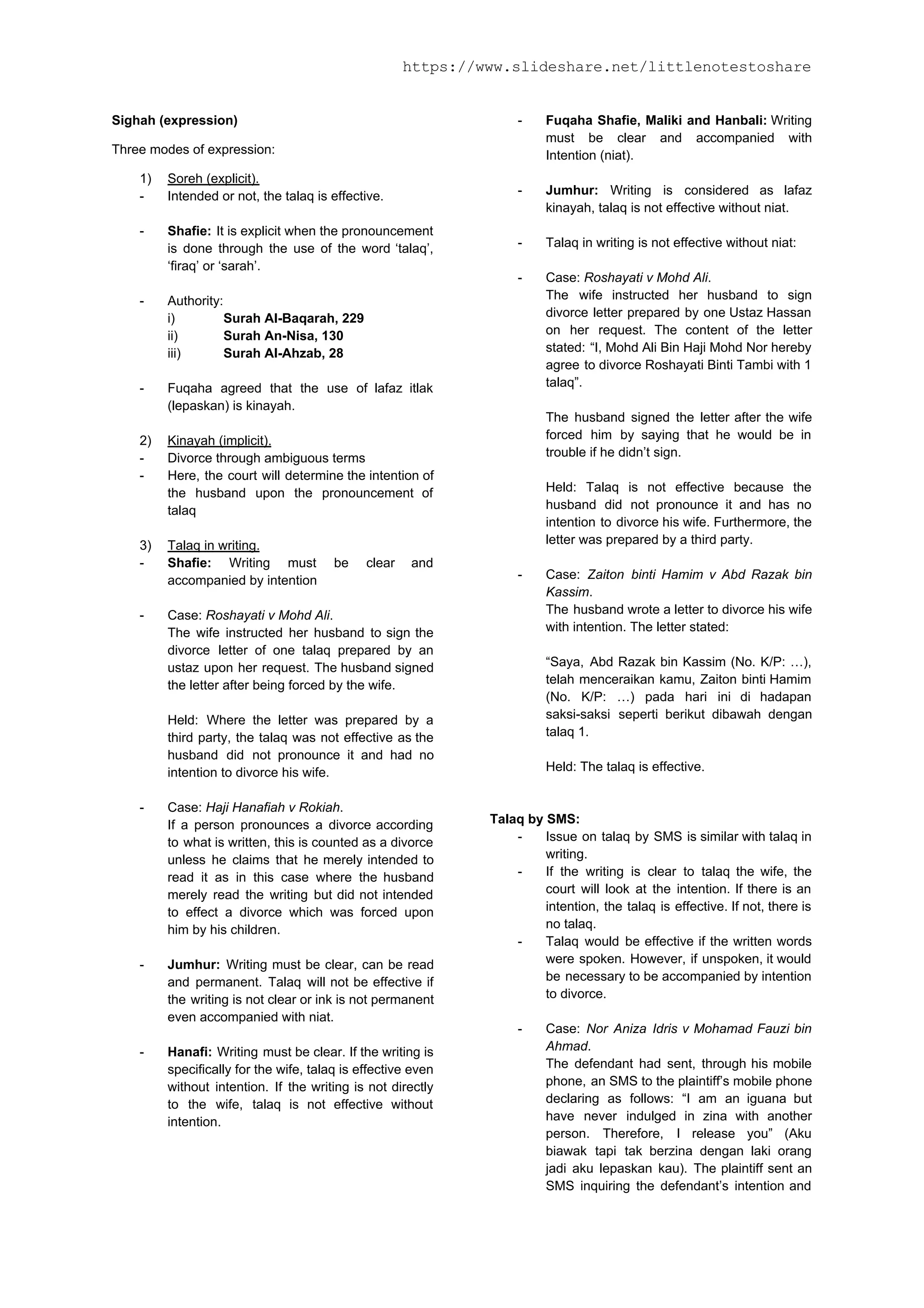 LAW605 Notes (Family Law 1: Islamic) - EXCEPT INTRODUCTION & POLYGAMOUS ...