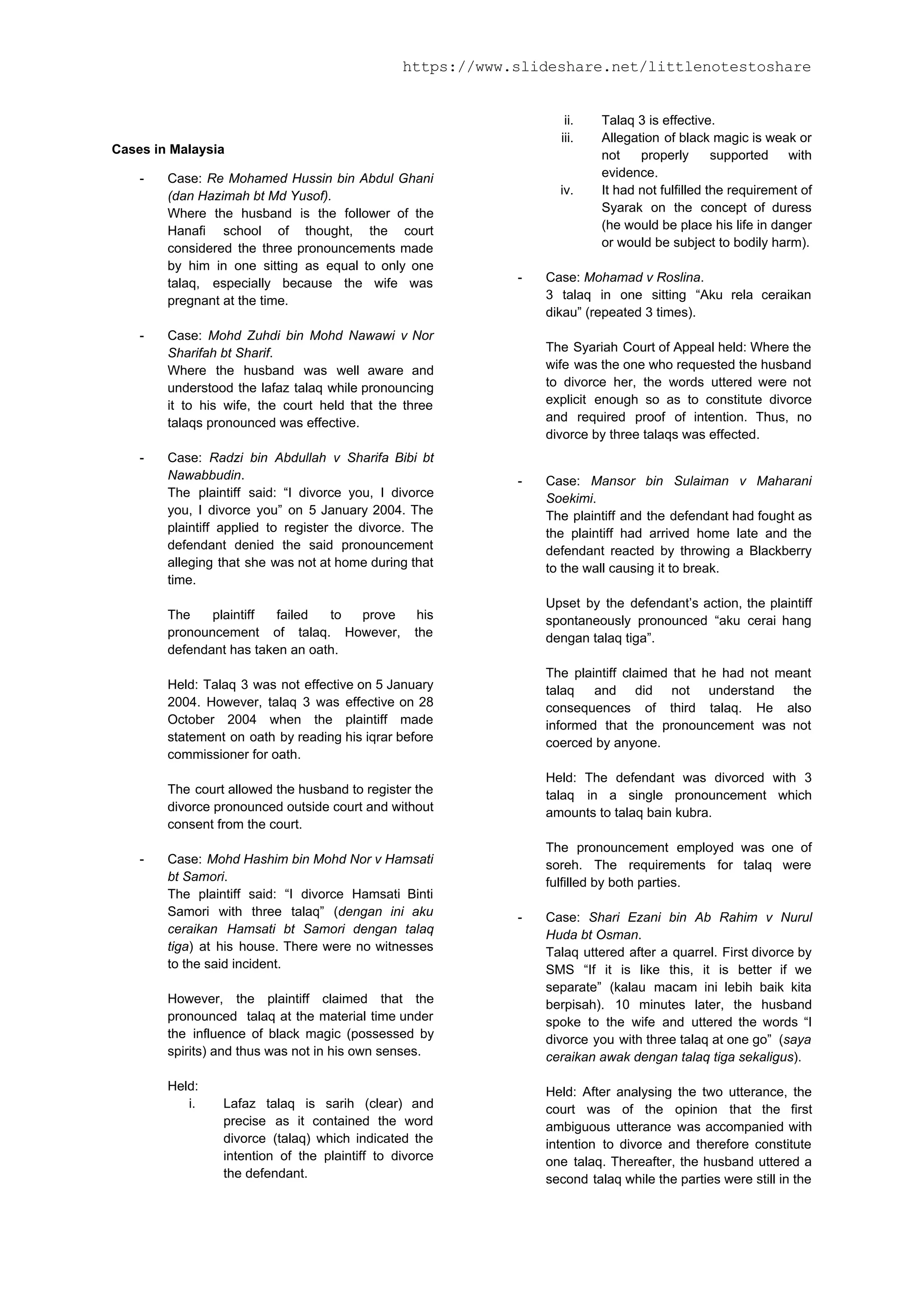 LAW605 Notes (Family Law 1: Islamic) - EXCEPT INTRODUCTION & POLYGAMOUS ...