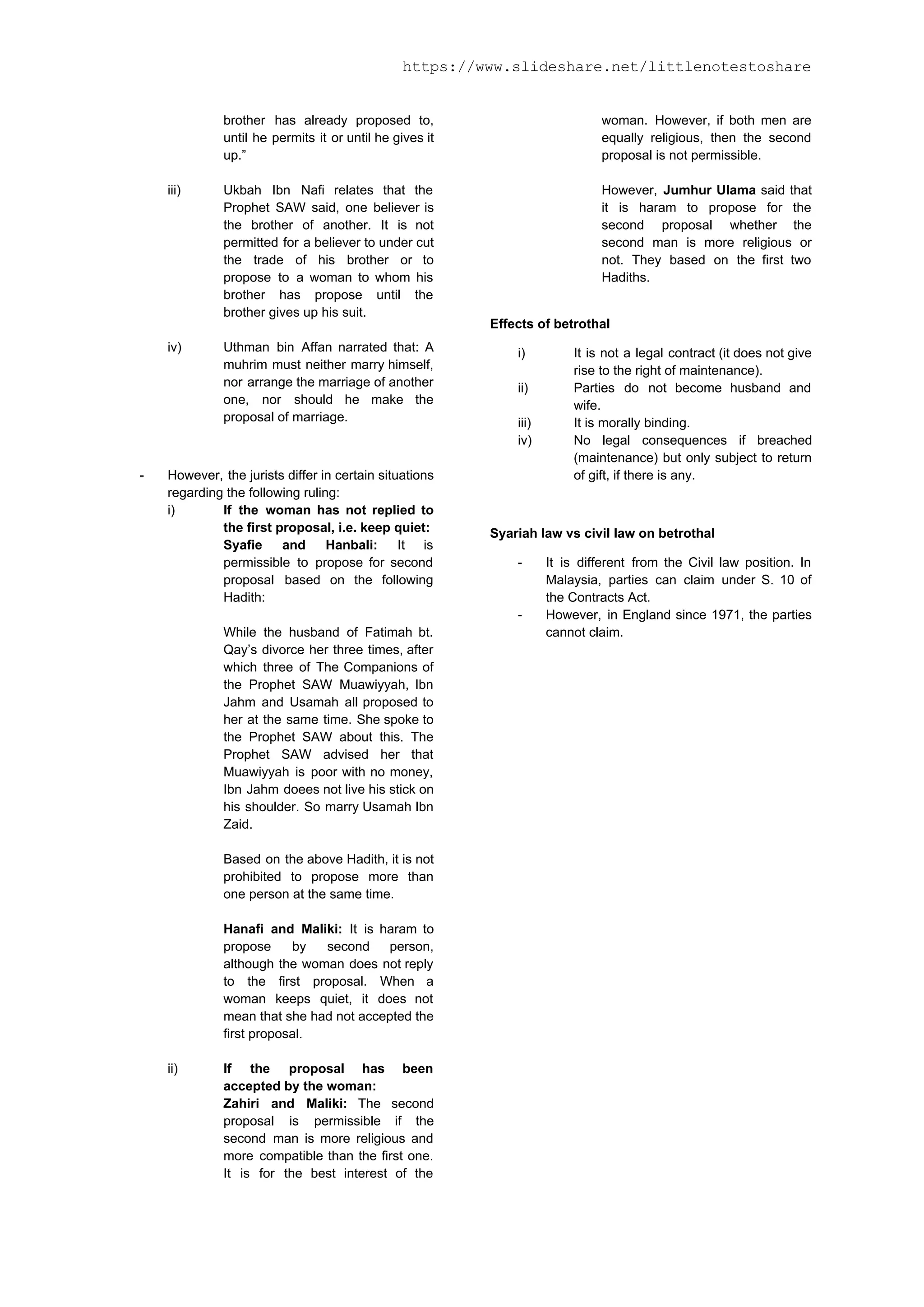 LAW605 Notes (Family Law 1: Islamic) - EXCEPT INTRODUCTION & POLYGAMOUS ...