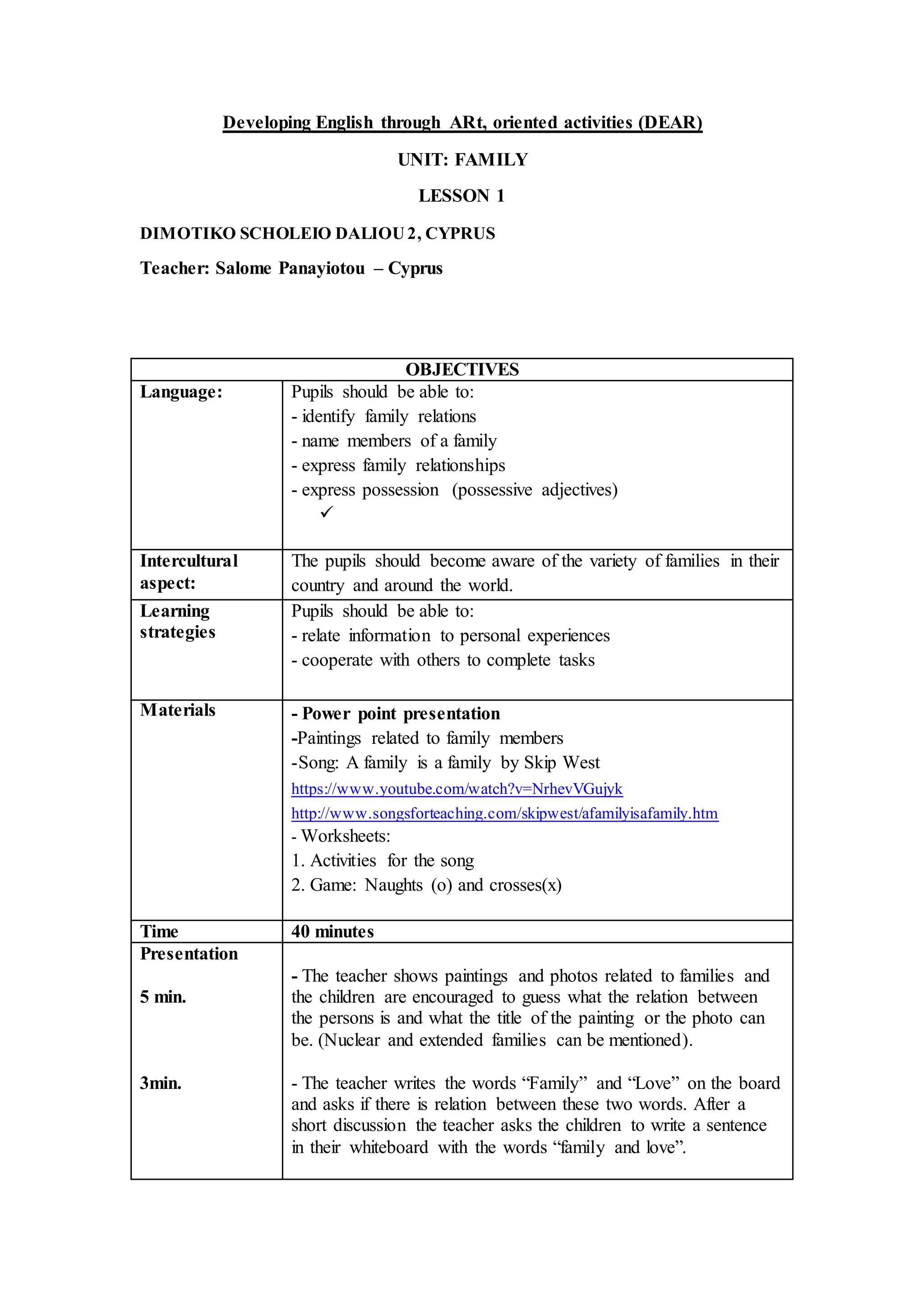 Family lesson 1 lesson plan | DOCX