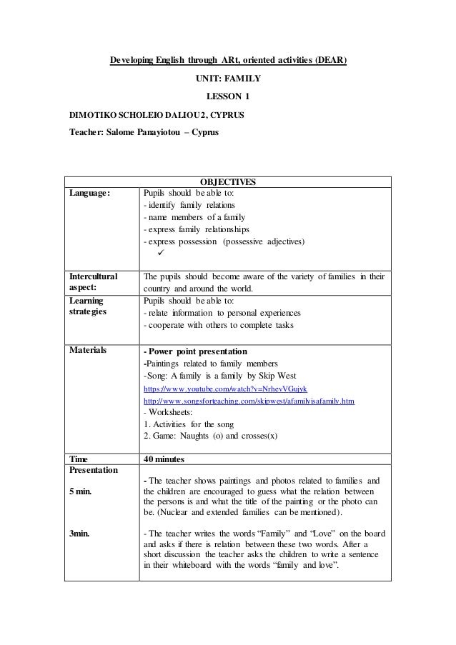 Family Lesson 1 Lesson Plan Family Lesson 1 Lesson Plan