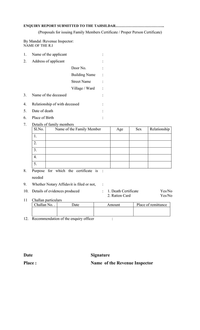 APPLICATION FOR FAMILY MEMBER / PROPER PERSON CERTIFICATE