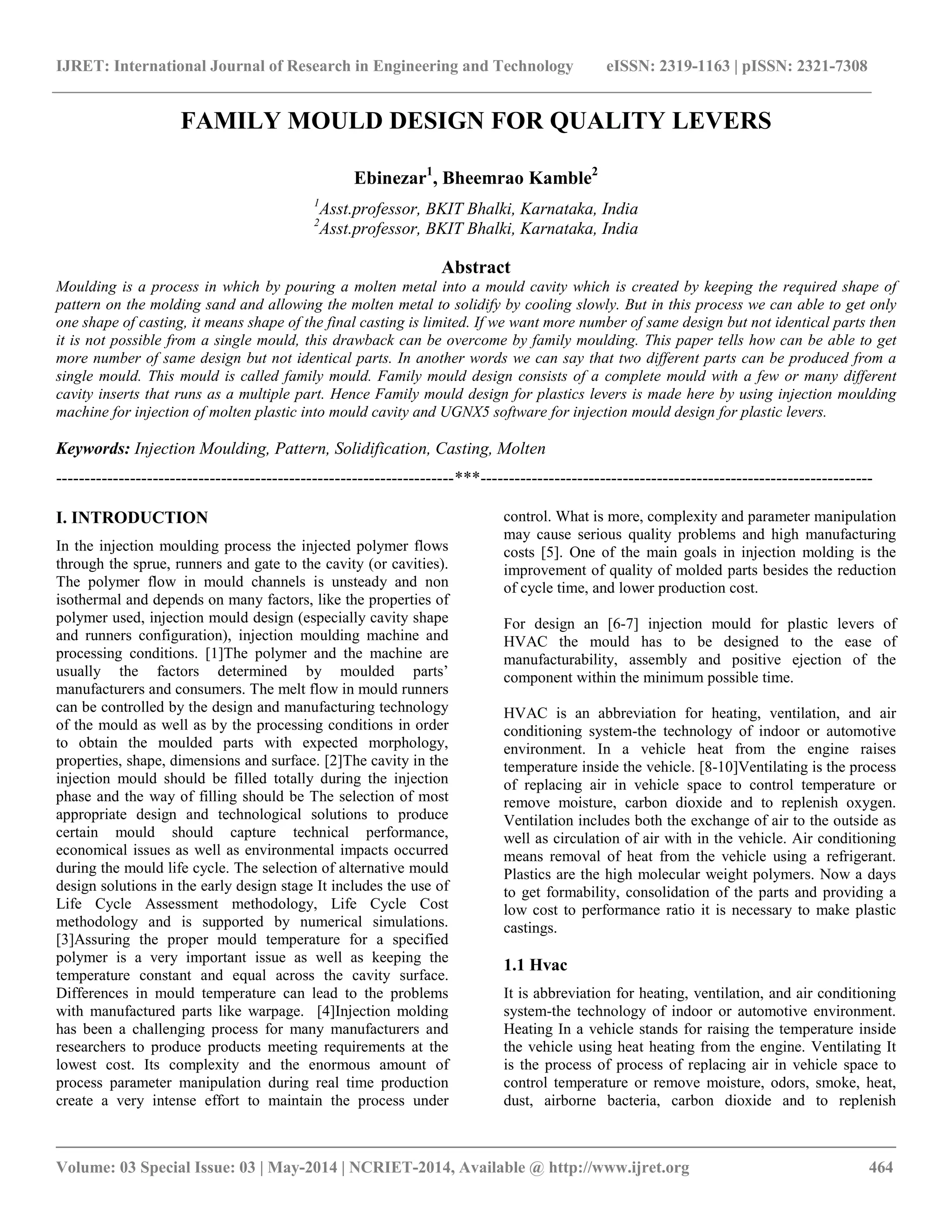 Family mould design for quality levers | PDF