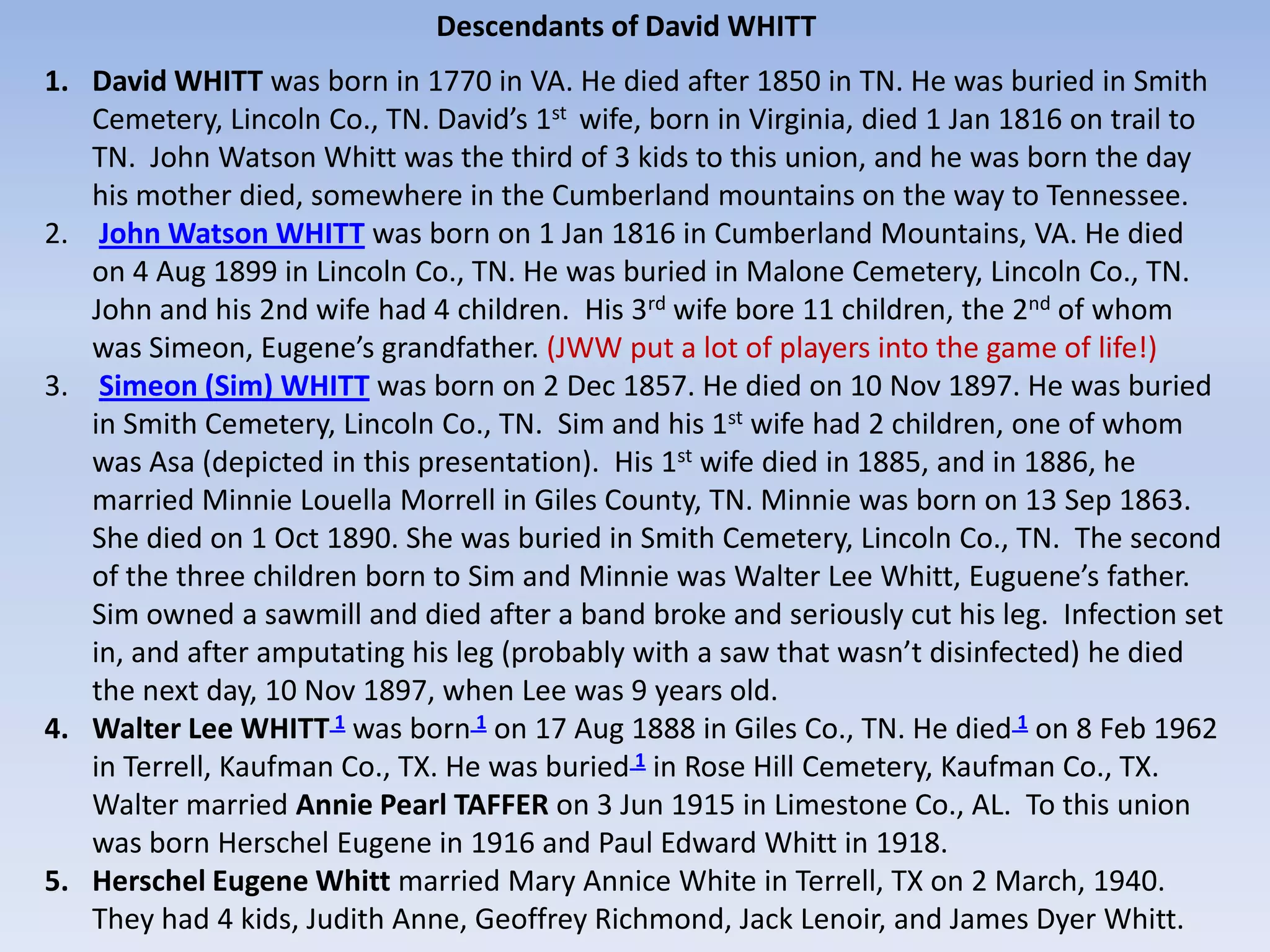 Family project of mary and eugene whitt