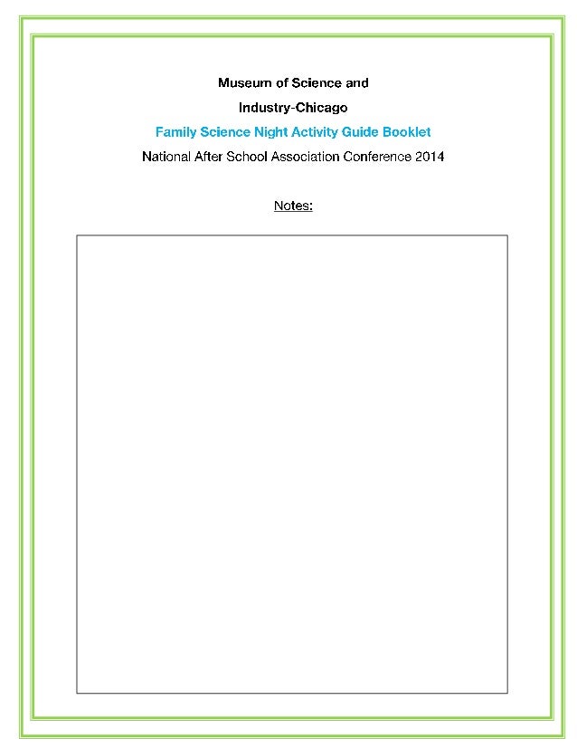 Family Science Night Activity Guide Booklet