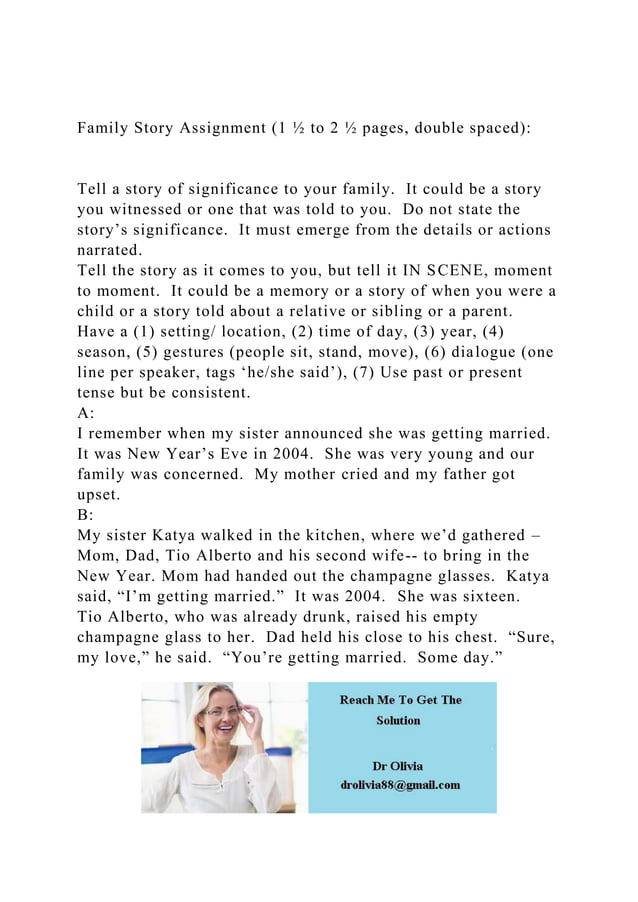 Family Story Assignment (1 ½ to 2 ½ pages, double spaced) | DOCX
