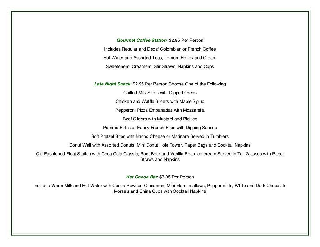 Family Style Dinner Menu