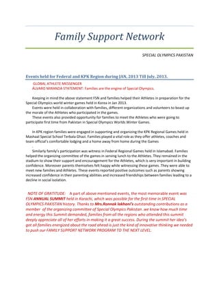 Family support network report special Olympics Pakistan | PDF