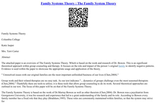 Family Systems Theory | PDF | Parenting | Family and Relationships