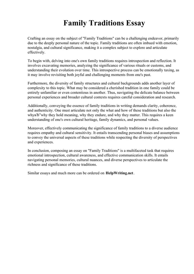 Family Traditions Essay. Binghamton University | PDF