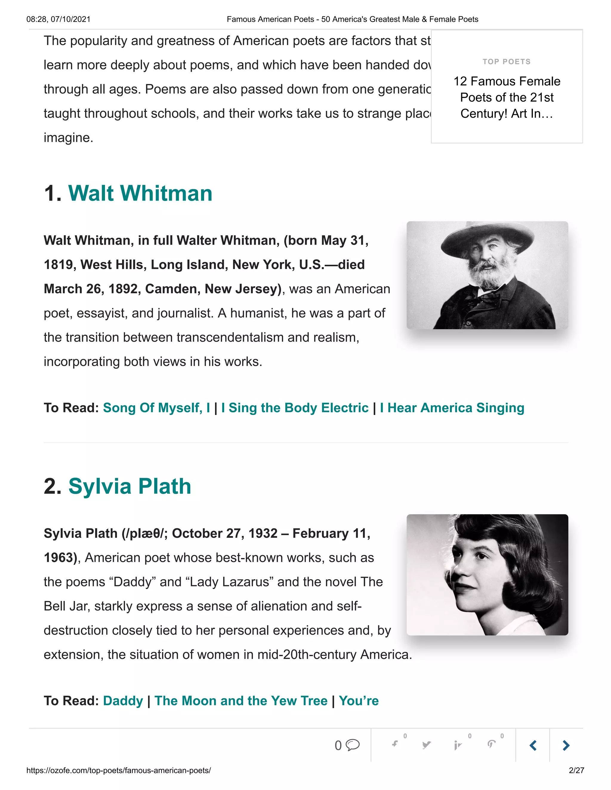 50 america's greatest male and female poets | PDF