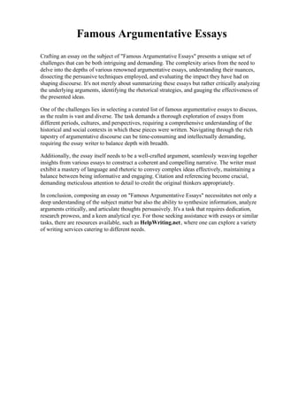 Famous Argumentative Essays. St. Joseph's University New York | PDF