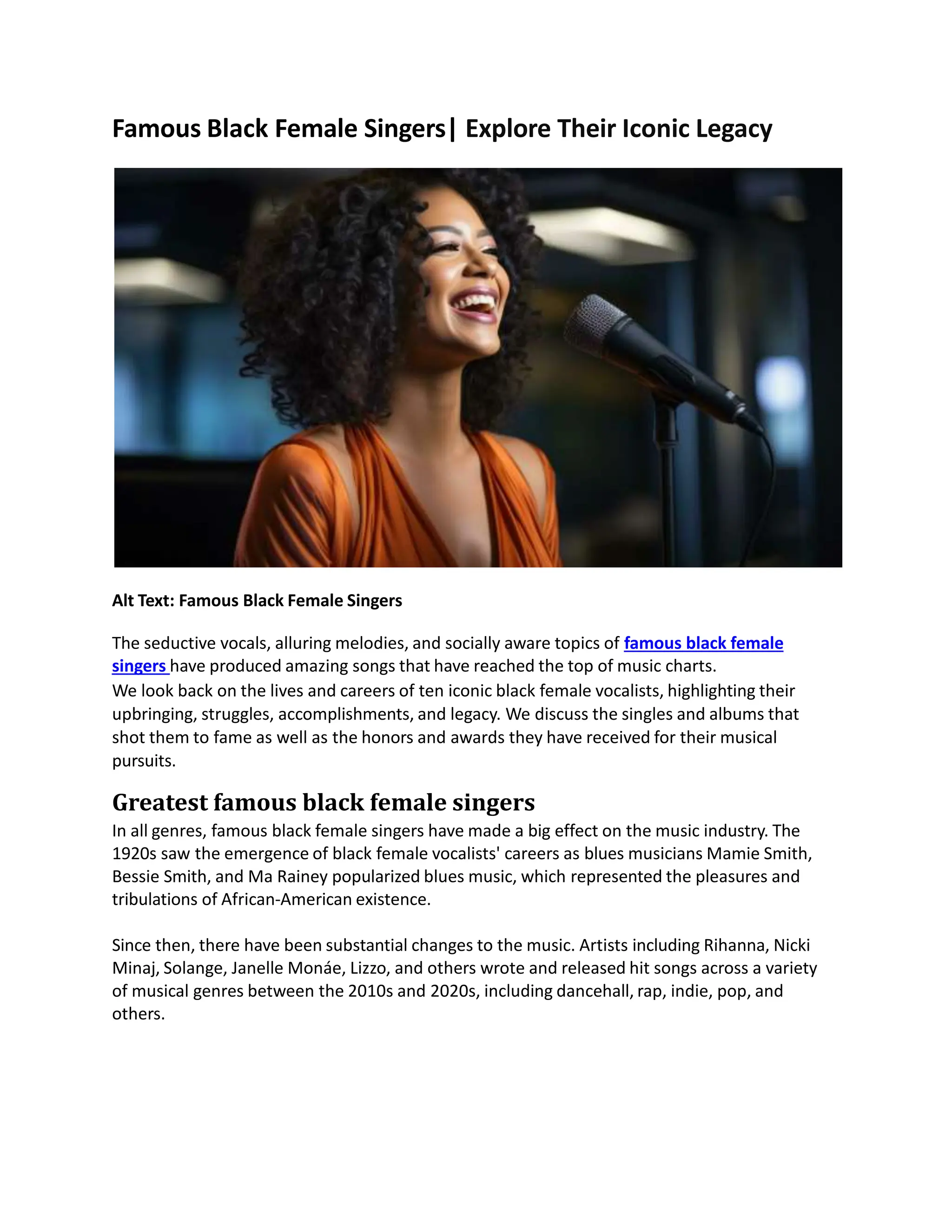 The Legacy of Famous Black Female Singers | PPTX