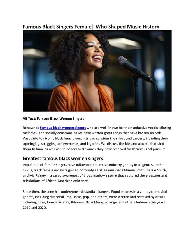 Famous Black Women Singers: Icons of Music and Inspiration | PDF
