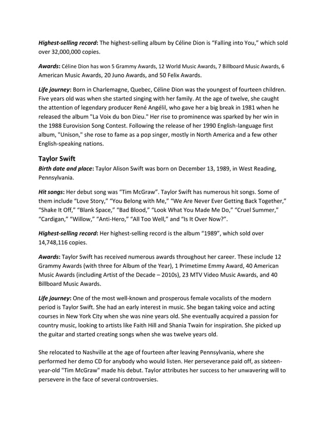 Famous Female Singers of All Time - .pdf | World/International Music ...